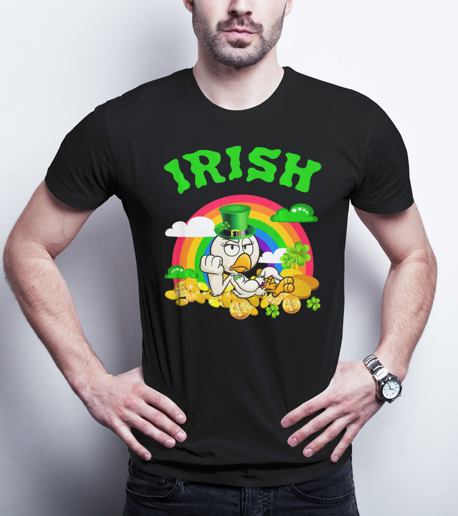 Irish Chicken Funny St Patricks Day Rainbow Gold Coins T-Shirt