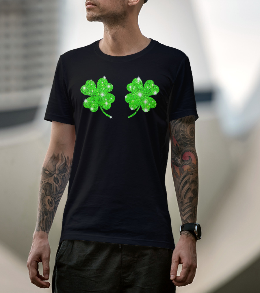 Shake Your Shamrocks Green Sparkle 4 Leaf Clover T-Shirt