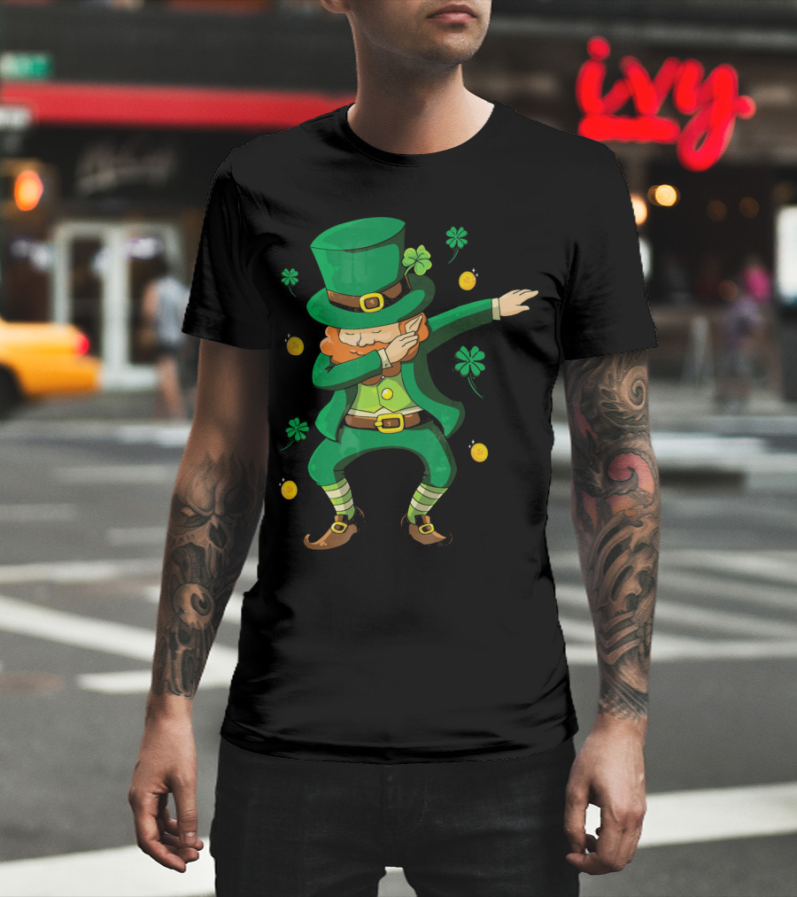 Funny Leprechaun Dabbing With Clover Coins T-Shirt