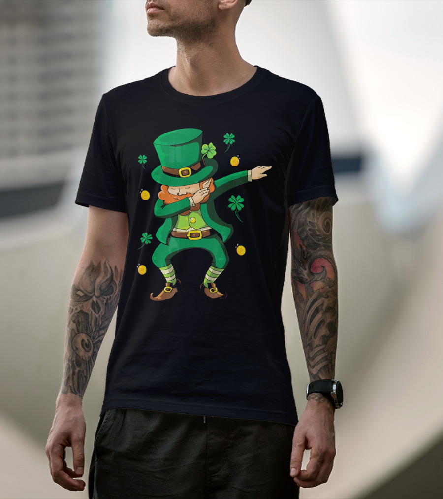 Funny Leprechaun Dabbing With Clover Coins T-Shirt