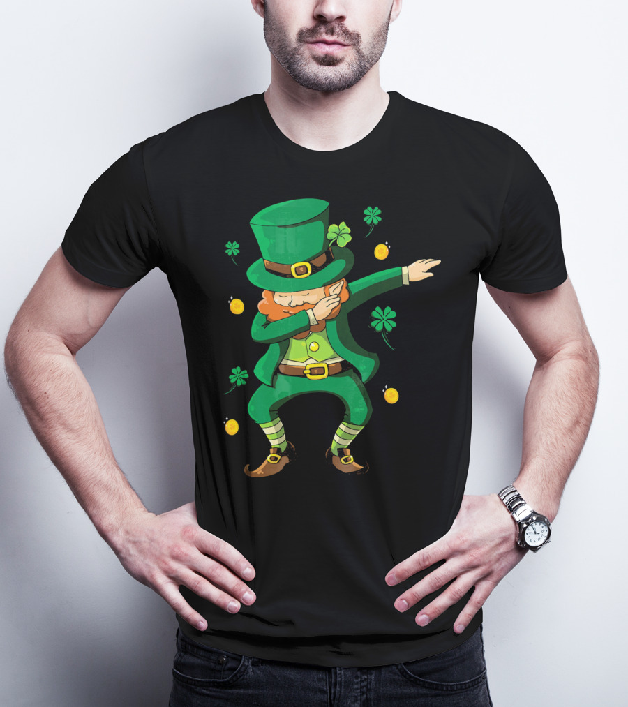 Funny Leprechaun Dabbing With Clover Coins T-Shirt