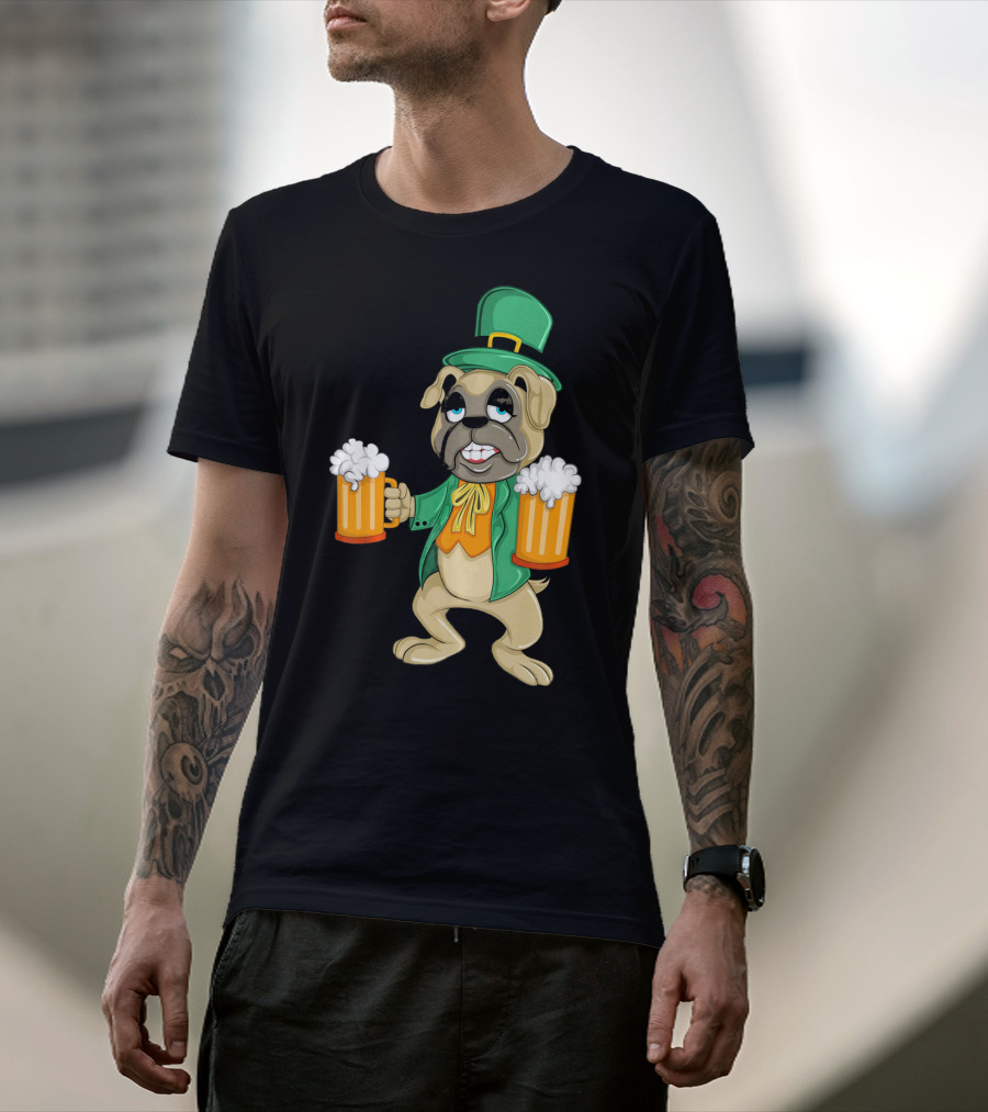 Irish Leprechaun Pug With Beers For St. Patrick's T-Shirt