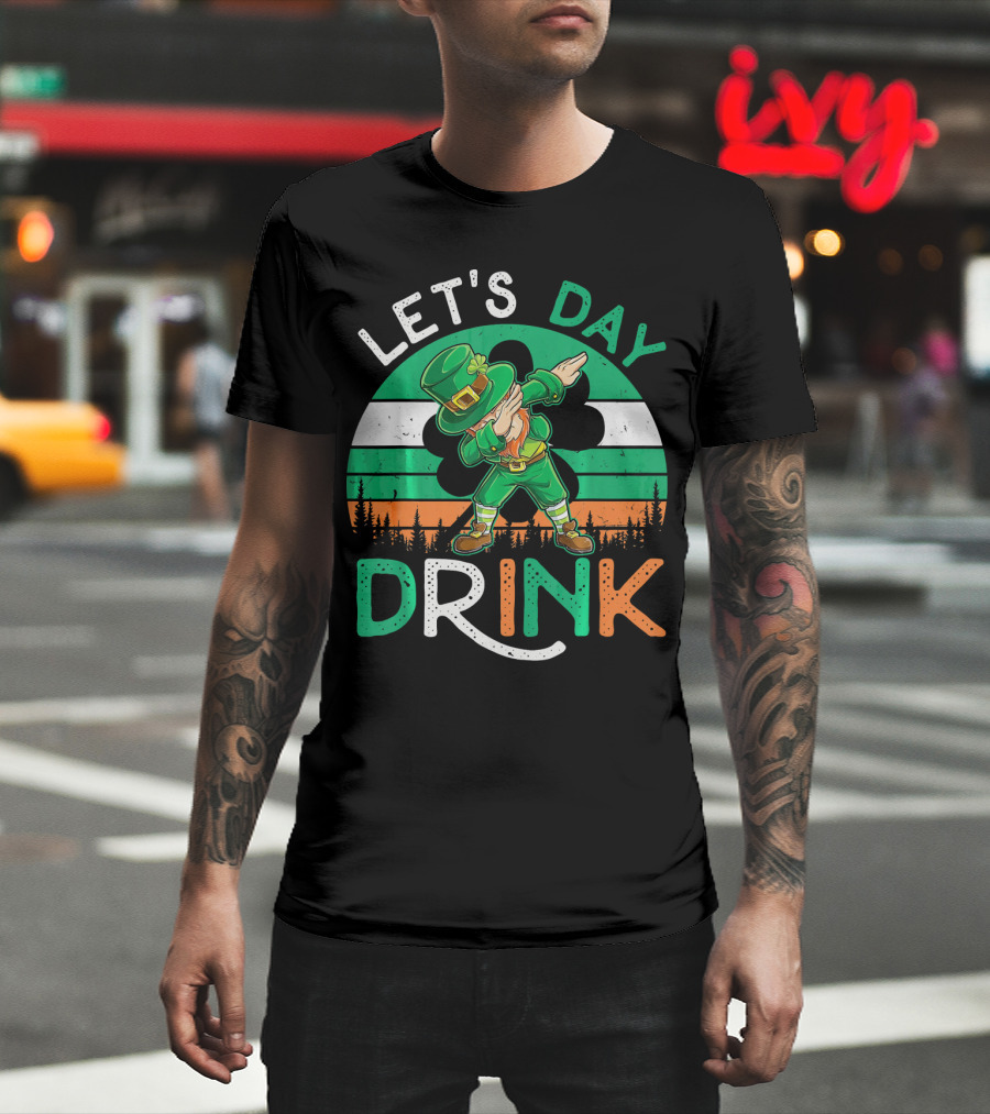 LET'S DAY DRINK LEPRECHAUN DABBING SHAMROCK IRELAND FLAG T-Shirt