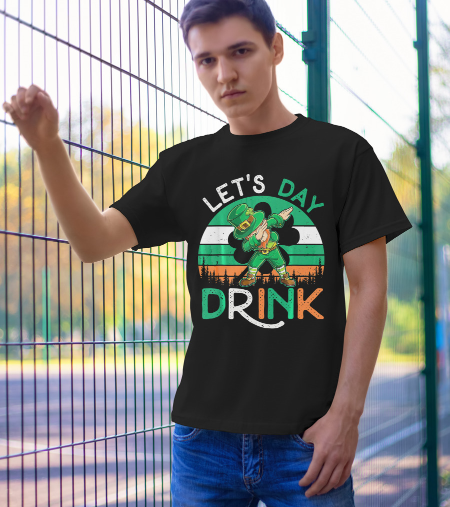 LET'S DAY DRINK LEPRECHAUN DABBING SHAMROCK IRELAND FLAG T-Shirt