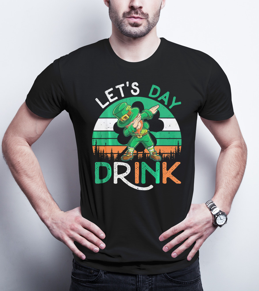 LET'S DAY DRINK LEPRECHAUN DABBING SHAMROCK IRELAND FLAG T-Shirt