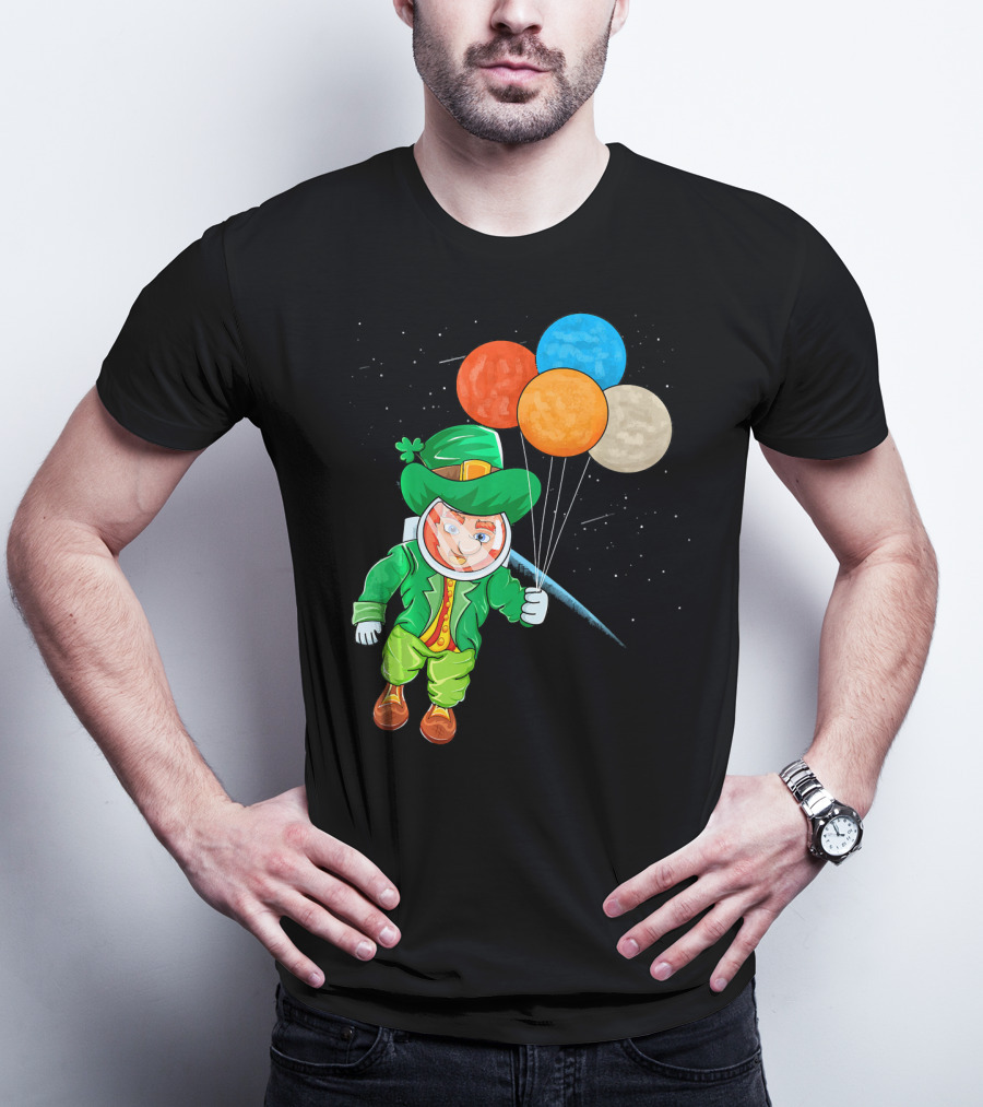 Leprechaun In Space St Patrick's Day Astronaut With Colorful Balloons T-Shirt