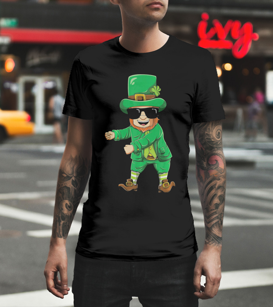 Flossing Leprechaun With Sunglasses Green Outfit And Shamrock Hat T-Shirt