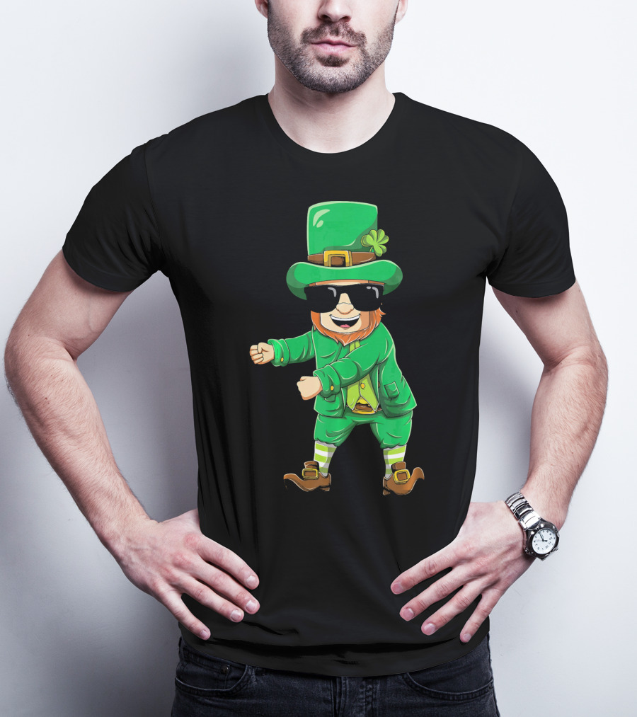 Flossing Leprechaun With Sunglasses Green Outfit And Shamrock Hat T-Shirt