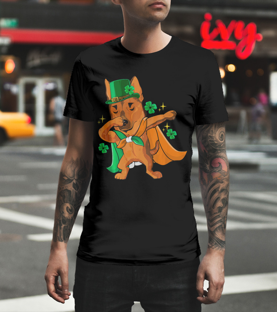German Shepherd Leprechaun Dabbing With Shamrocks And Green Hat T-Shirt