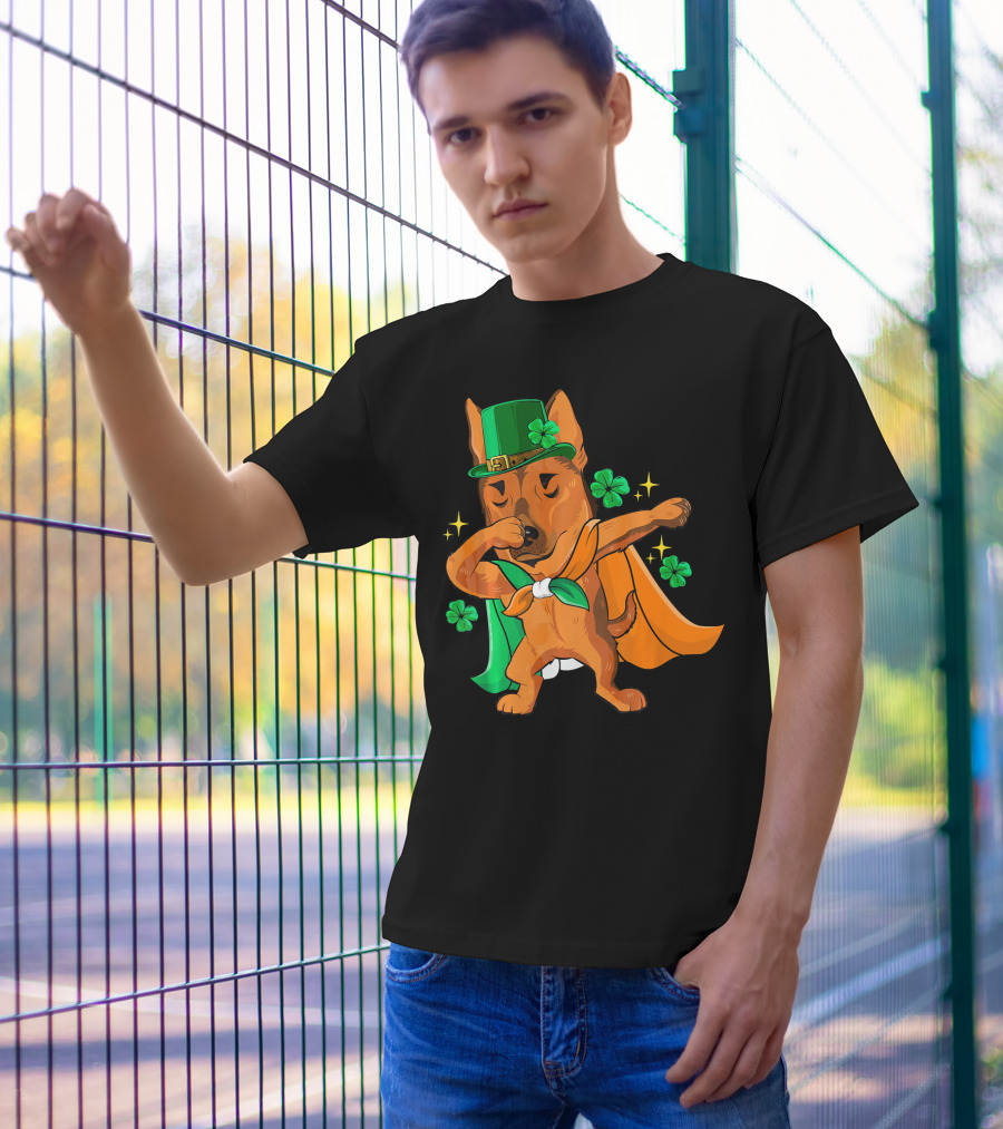 German Shepherd Leprechaun Dabbing With Shamrocks And Green Hat T-Shirt