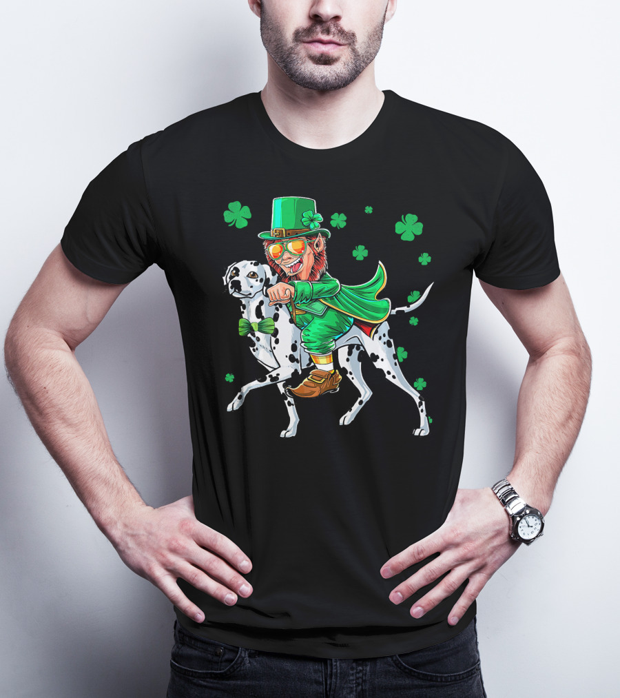 Leprechaun Riding Dalmatian With Shamrocks St. Patrick's Day T-Shirt