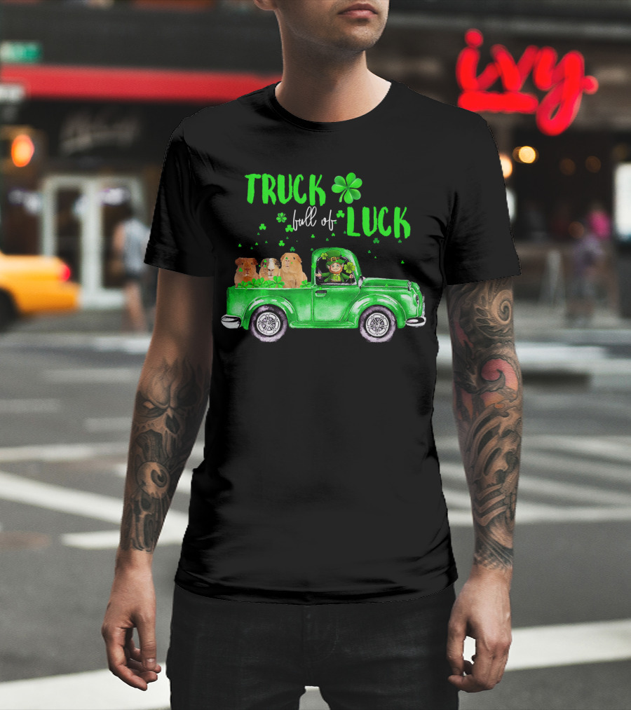 Truck Full Of Luck Green Pick-Up With Guinea Pigs And Leprechaun T-Shirt