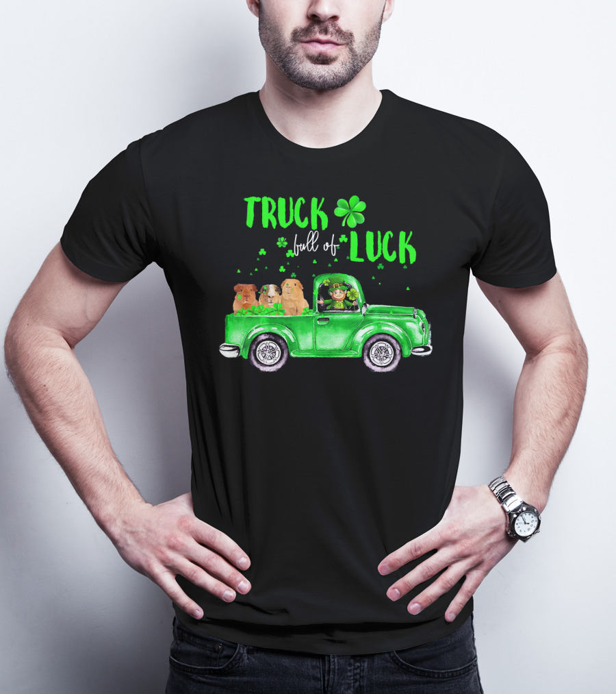 Truck Full Of Luck Green Pick-Up With Guinea Pigs And Leprechaun T-Shirt