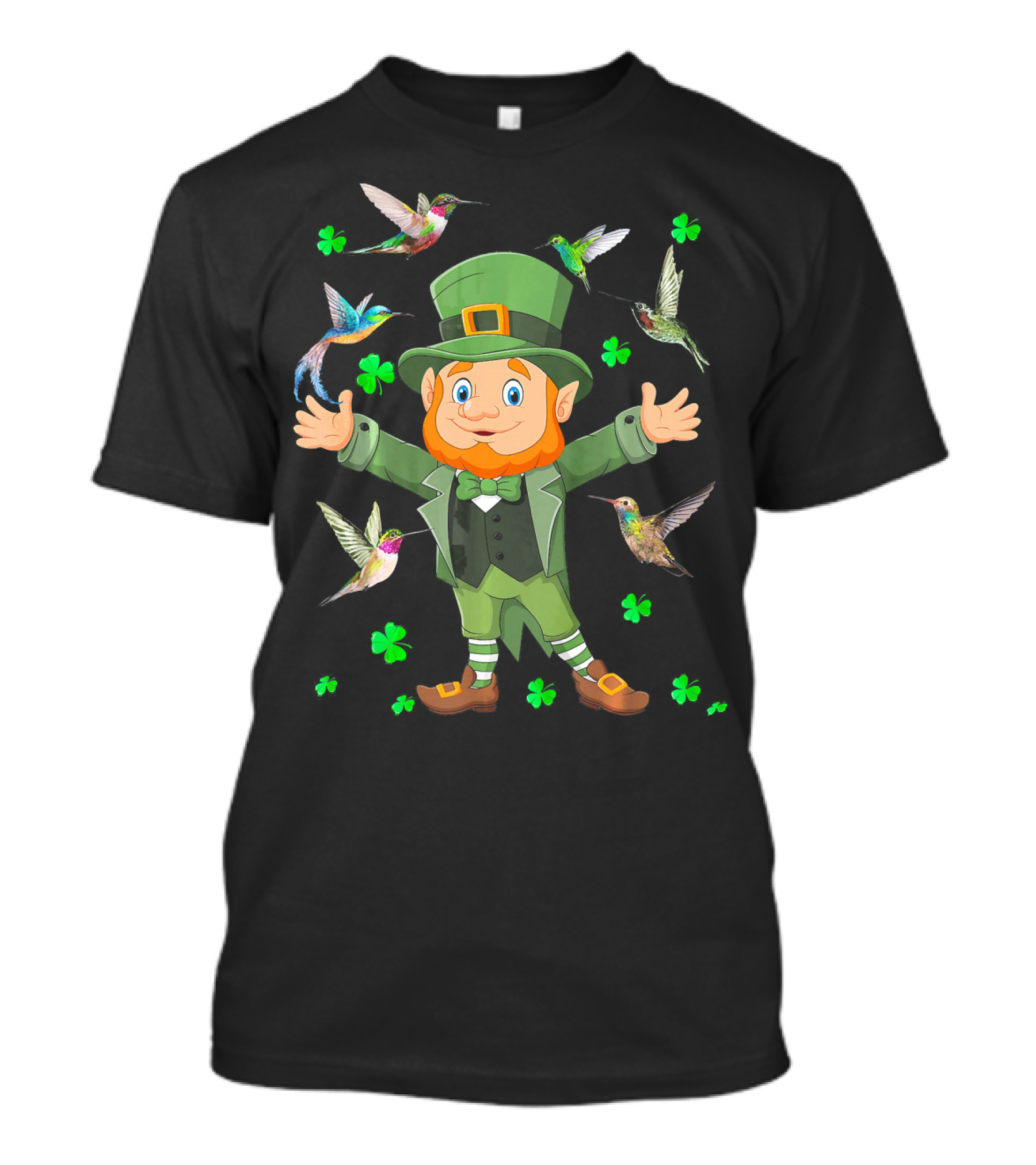 St Patricks Day Leprechaun With Hummingbirds And Shamrocks T-Shirt