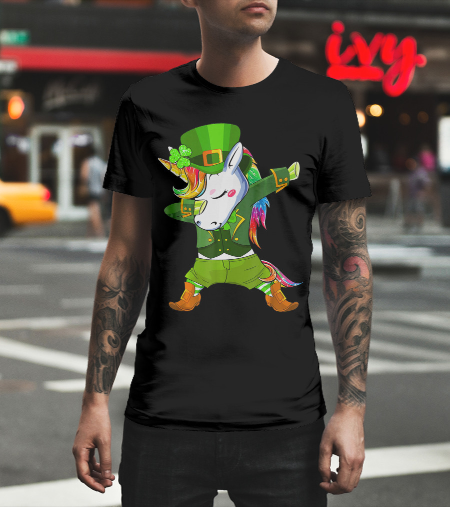 Leprechaun Costume Funny Dabbing Unicorn St. Patrick's Day Rainbow Magic T-Shirt
