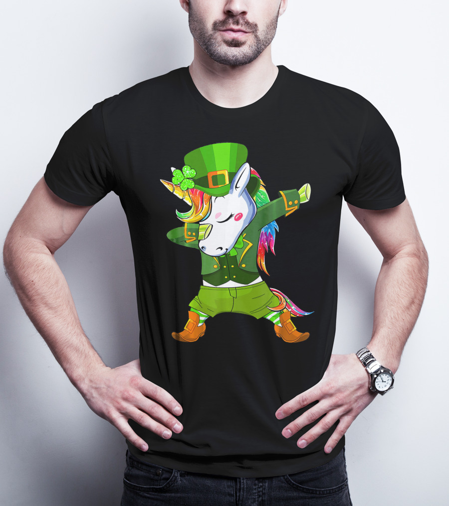 Leprechaun Costume Funny Dabbing Unicorn St. Patrick's Day Rainbow Magic T-Shirt
