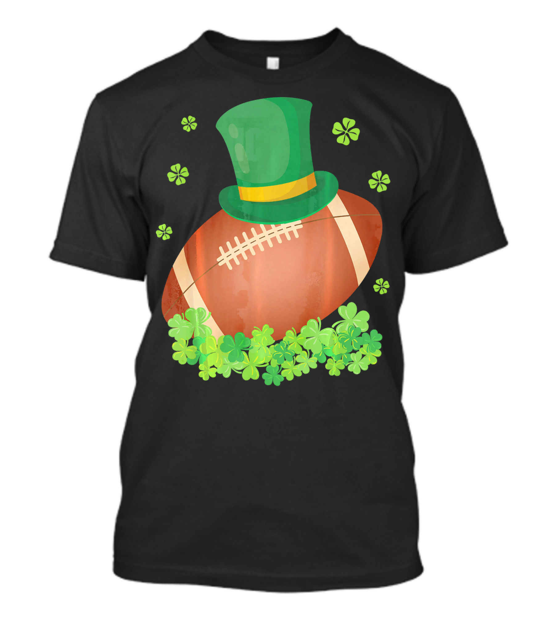 Leprechaun Hat On Football Surrounded By Clovers T-Shirt