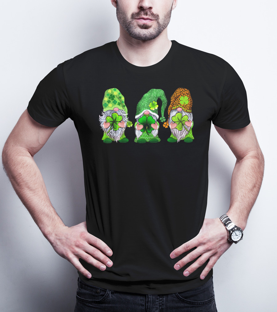 Leprechaun Irish Gnomes With Shamrocks And Clover Hats T-Shirt