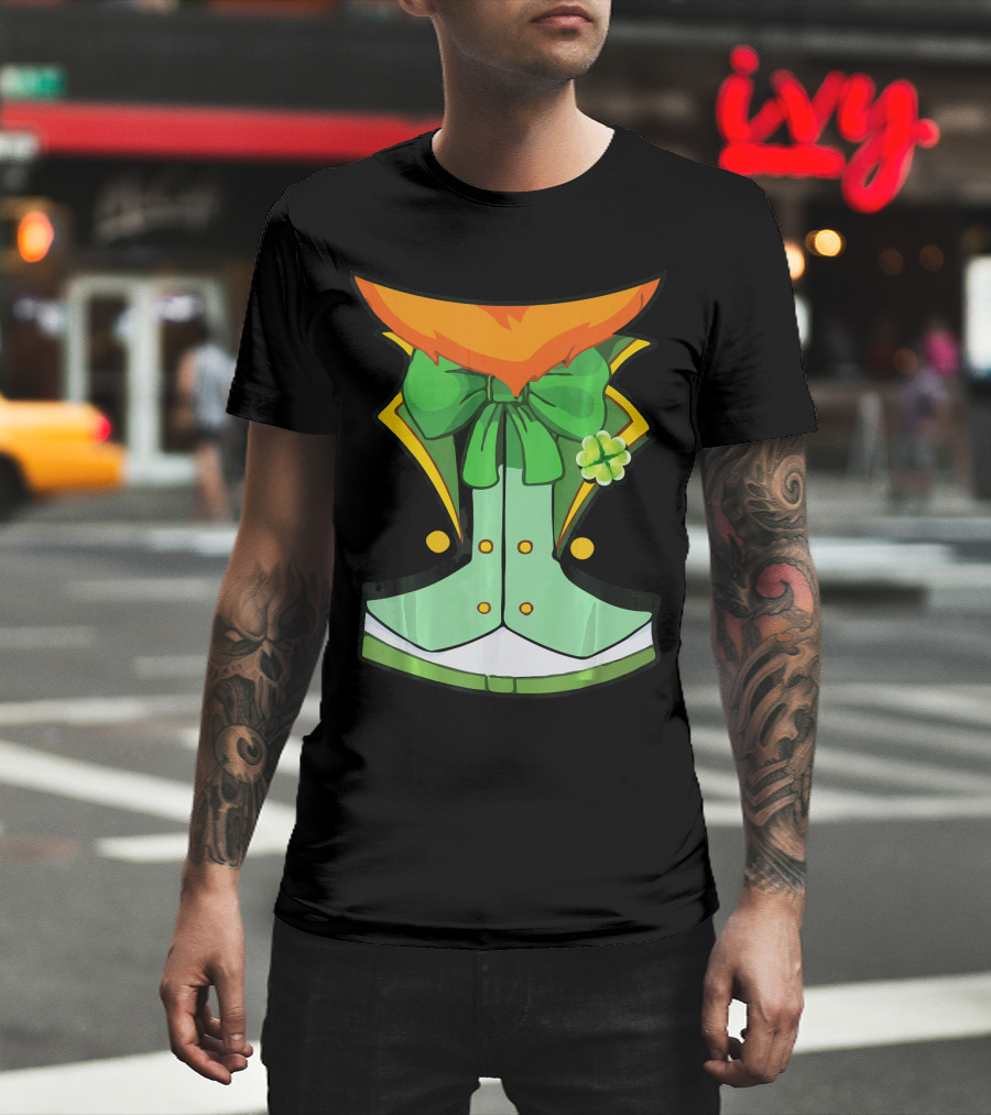 Tuxedo Leprechaun Costume With Green Bowtie And Shamrock T-Shirt