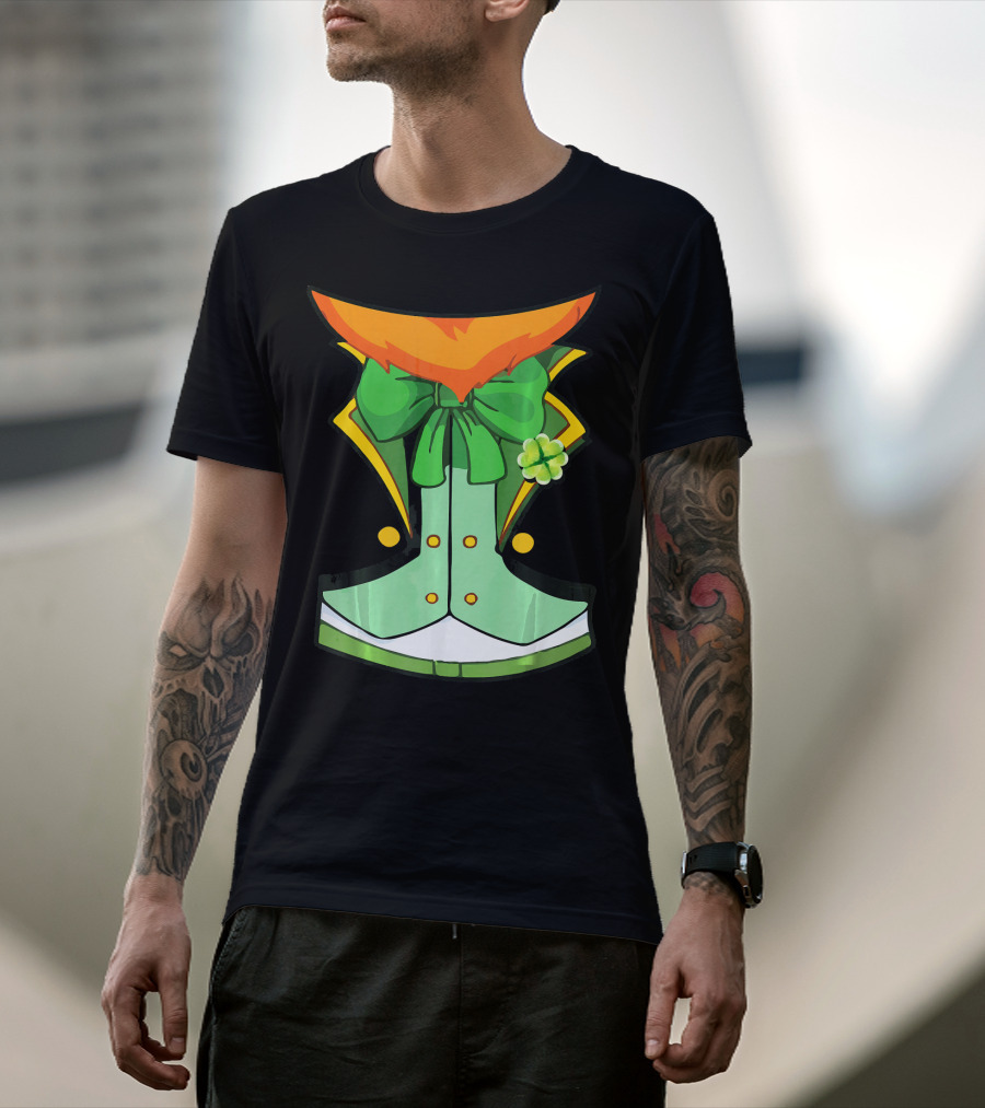 Tuxedo Leprechaun Costume With Green Bowtie And Shamrock T-Shirt