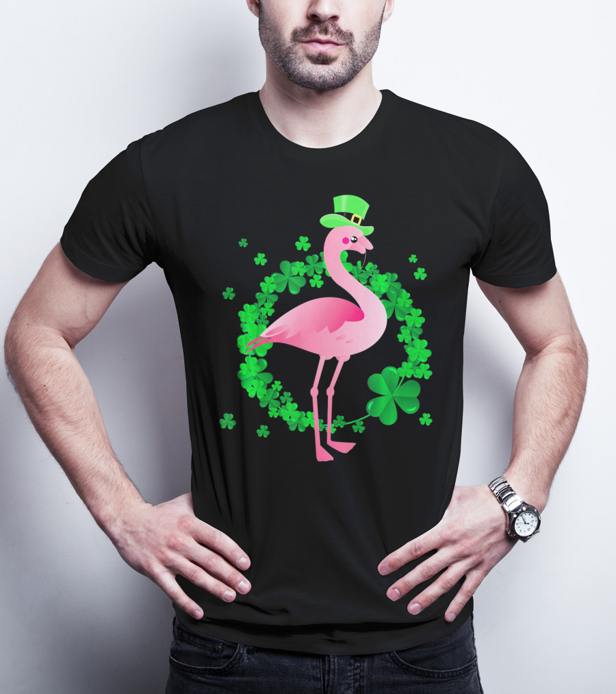 Flamingo Shamrock St. Patrick's Day Green Clover Hat T-Shirt