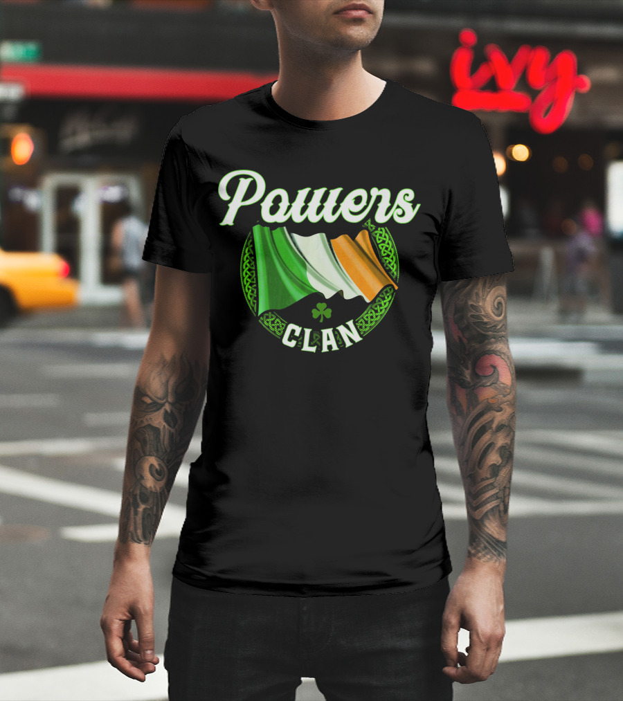 Powers Clan Irish Flag Celtic Knot Shamrock T-Shirt