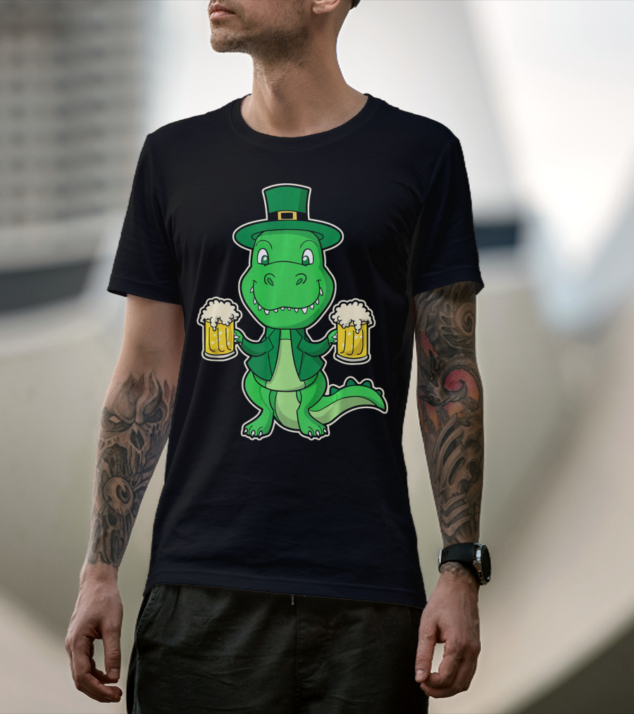 Leprechaun Dinosaur With Beers St. Patrick's Day T-Shirt