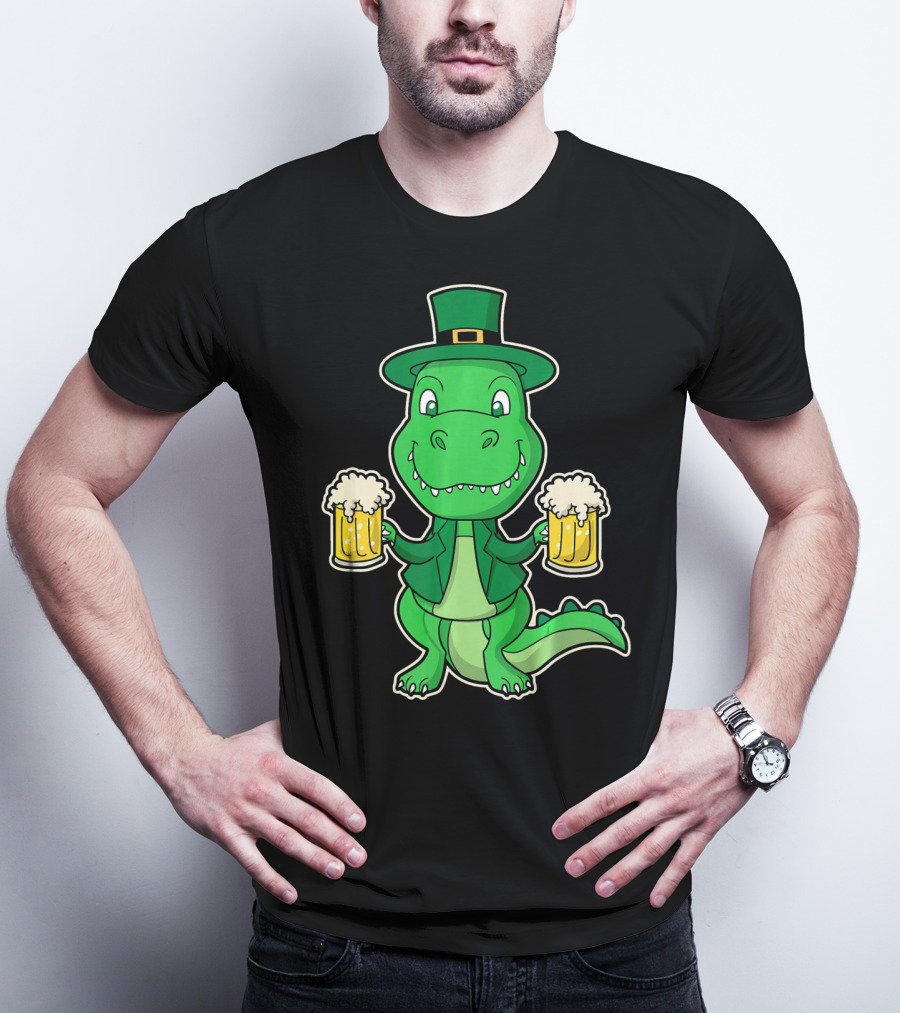 Leprechaun Dinosaur With Beers St. Patrick's Day T-Shirt