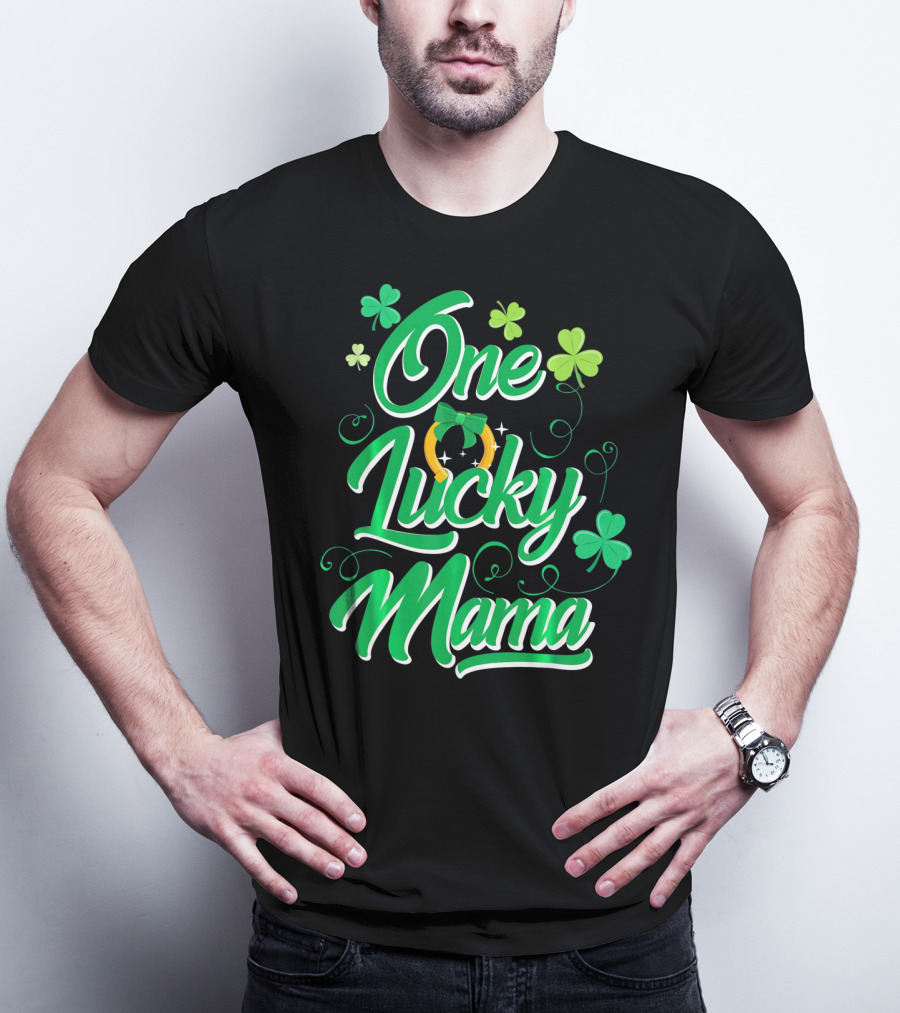 One Lucky Mama Four Leaf Clover Horseshoe T-Shirt