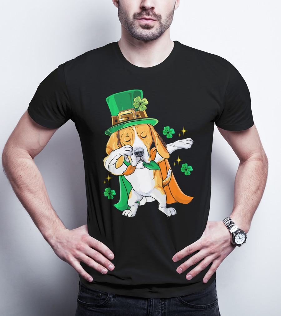 Beagle Dabbing Leprechaun St Patricks Day Shamrocks T-Shirt