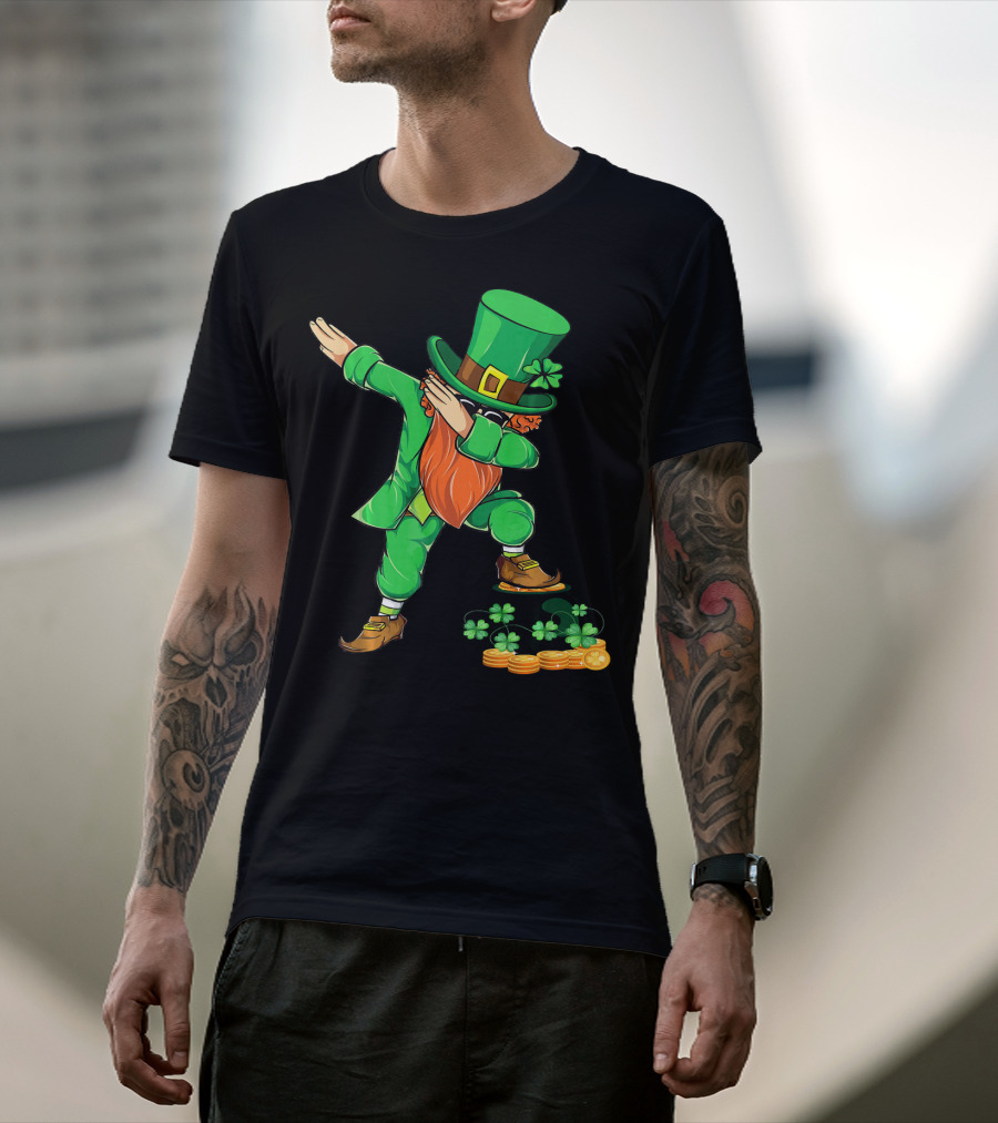 Leprechaun Dabbing With Shamrocks And Gold Coins T-Shirt