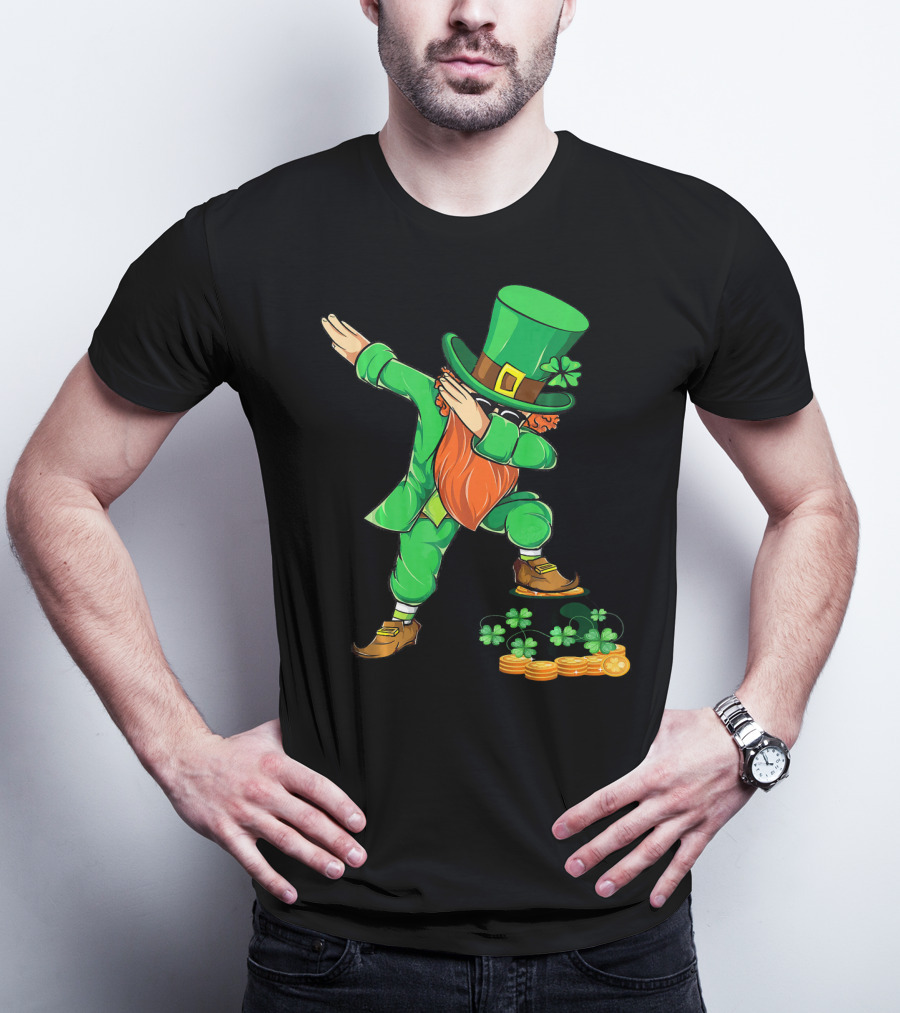 Leprechaun Dabbing With Shamrocks And Gold Coins T-Shirt