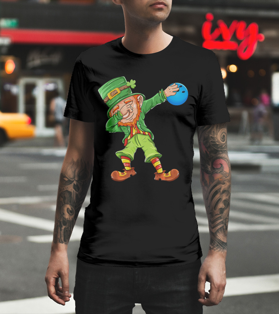 Bowling Leprechaun Dabbing With Bowling Ball T-Shirt