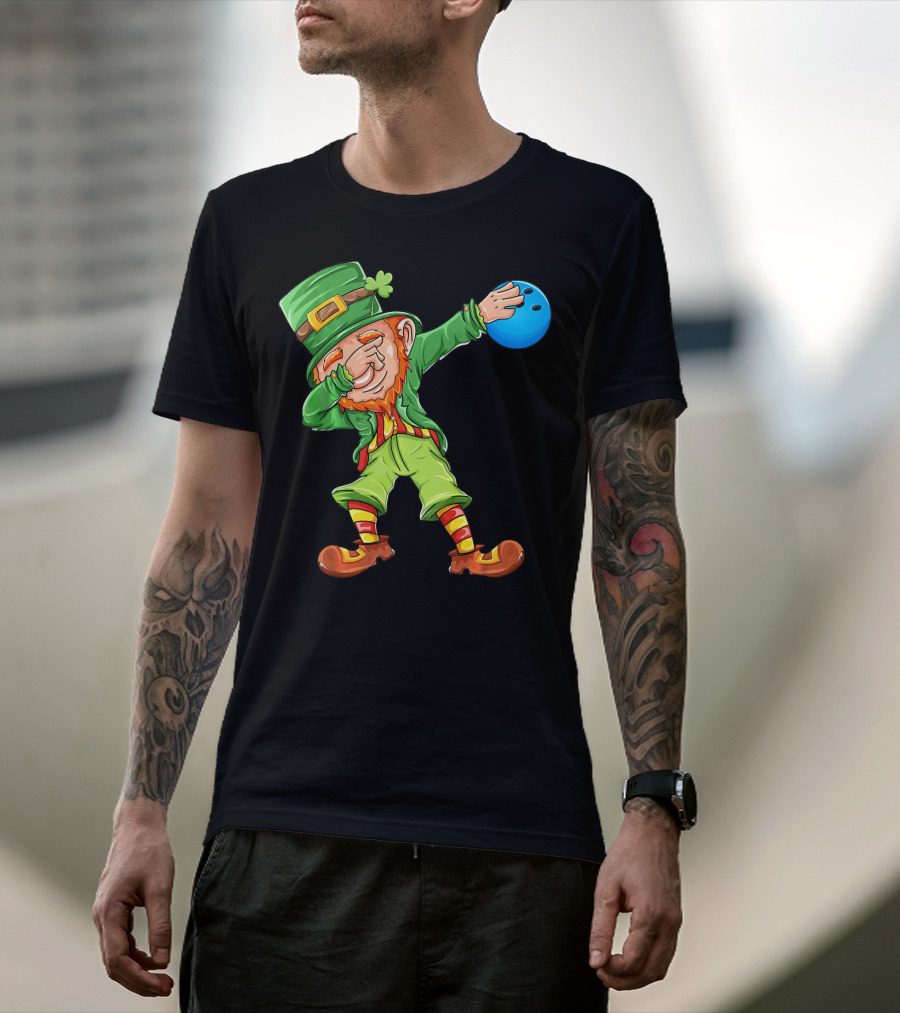 Bowling Leprechaun Dabbing With Bowling Ball T-Shirt