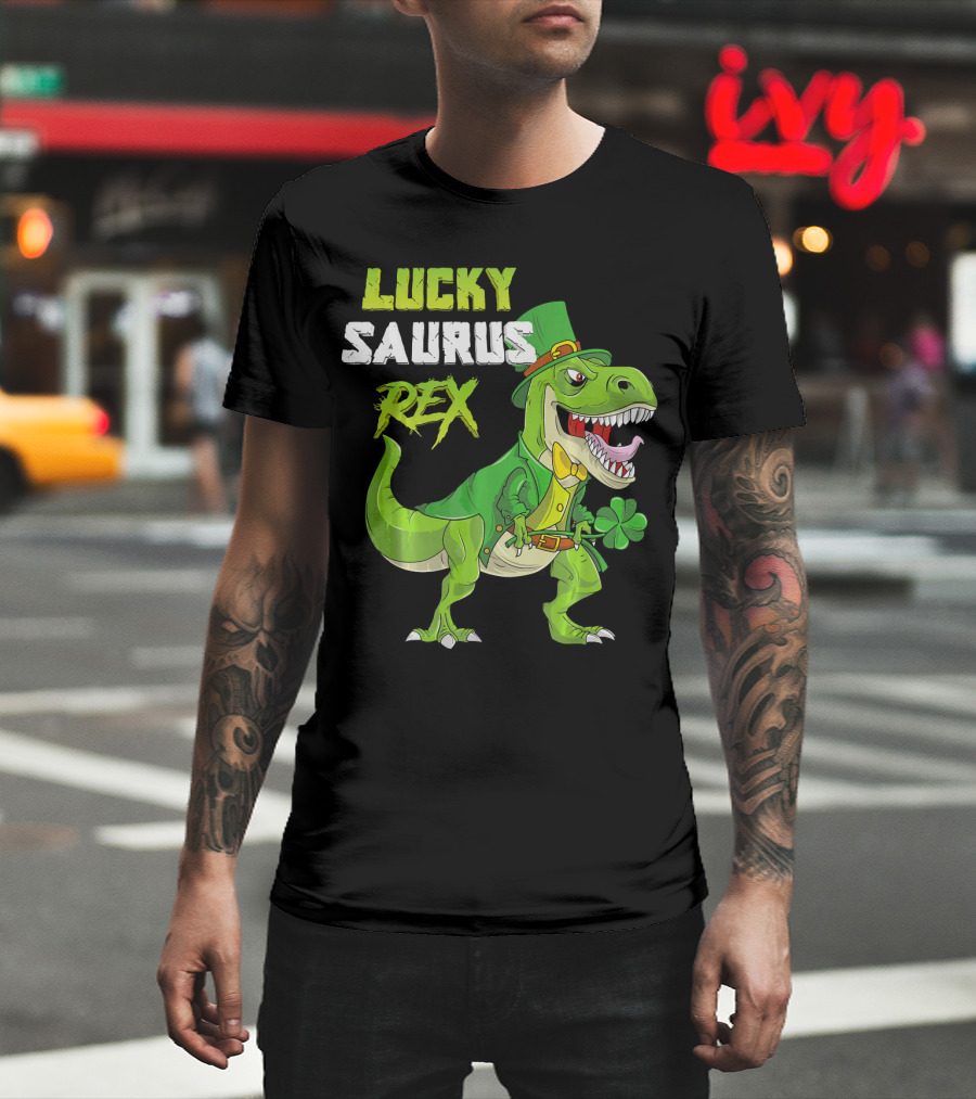Lucky Saurus Rex St. Patrick's Day Kids T-Rex T-Shirt