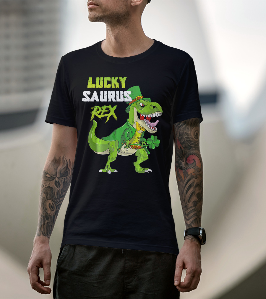 Lucky Saurus Rex St. Patrick's Day Kids T-Rex T-Shirt