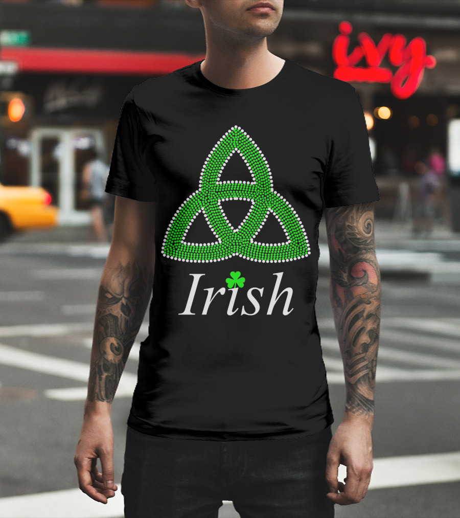 Irish Celtic Knot Trinity Rhinestone Shamrock T-Shirt