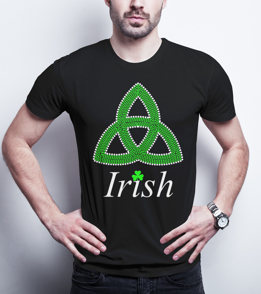 Irish Celtic Knot Trinity Rhinestone Shamrock T-Shirt