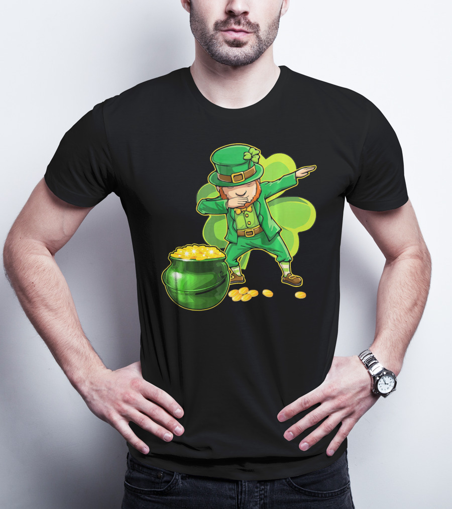 Dabbing Leprechaun Pot Of Gold Shamrock Dance T-Shirt
