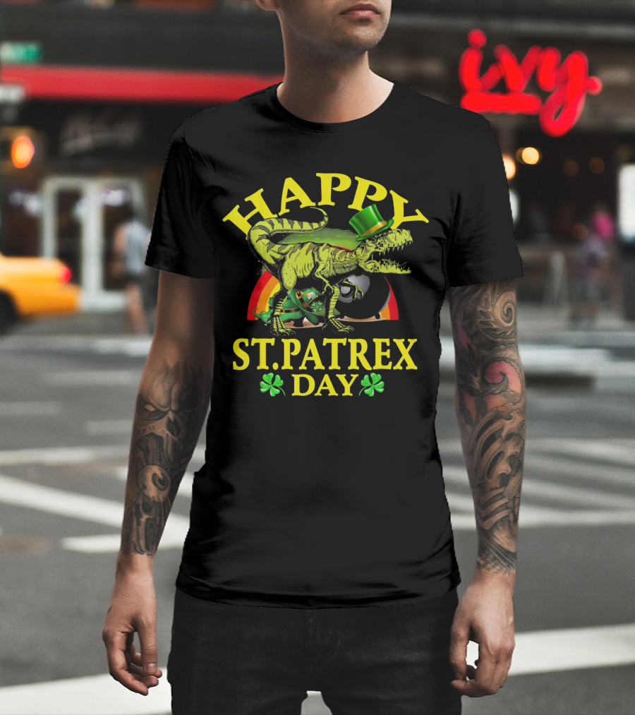 Happy St Patrex Day Dinosaur Shamrock Leprechaun Hat T-Shirt