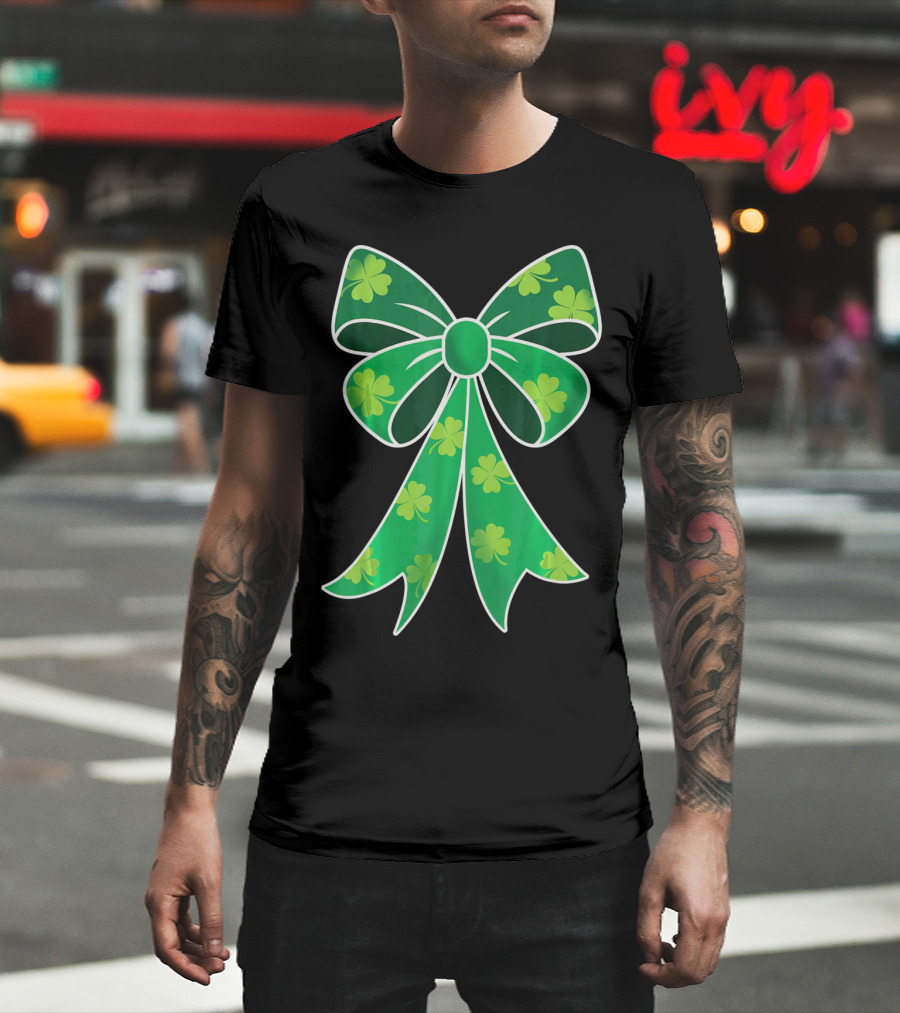 Cute Girls Irish Shamrock Bow T-Shirt