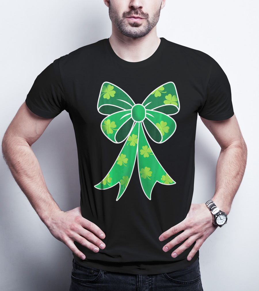 Cute Girls Irish Shamrock Bow T-Shirt