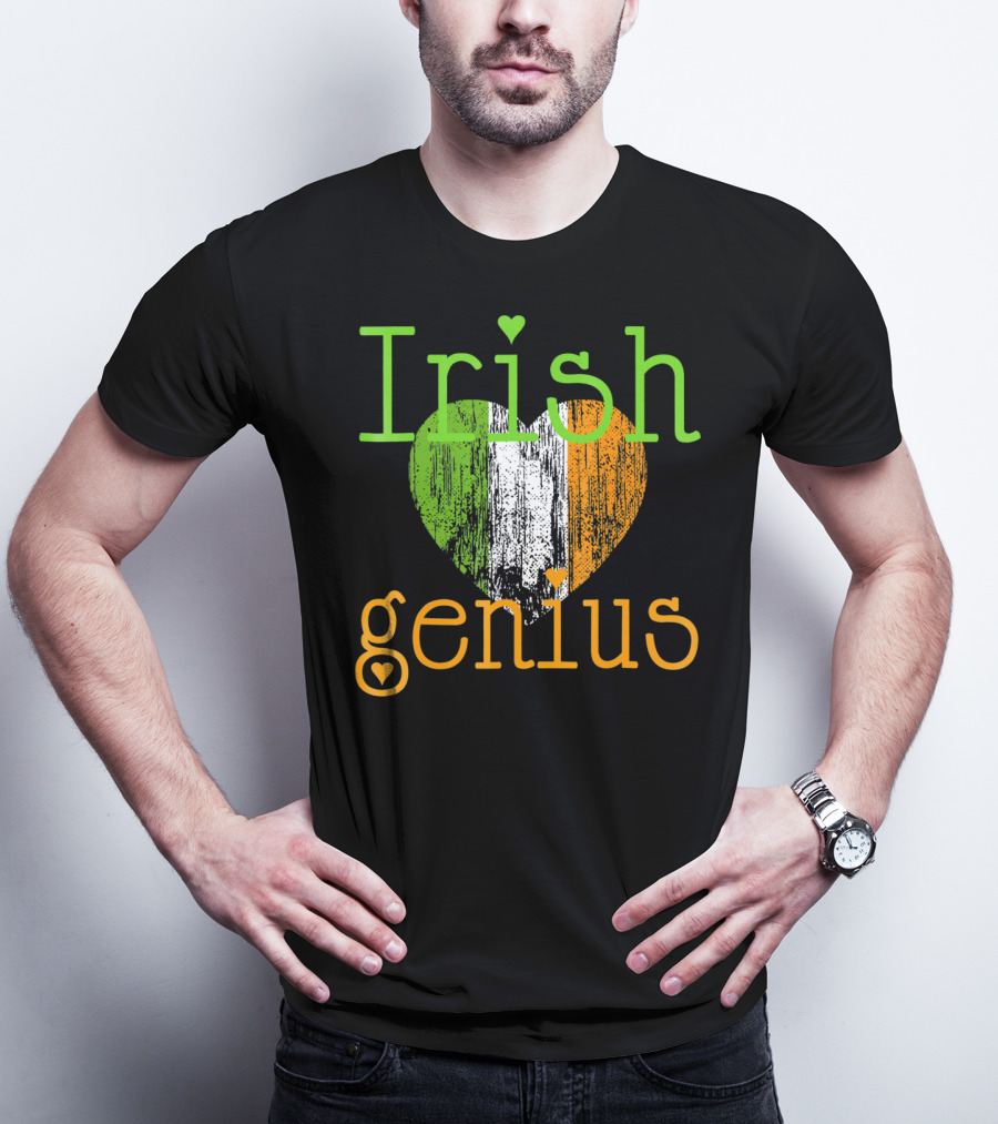 Irish Genius Heart With Irish Flag Colors T-Shirt