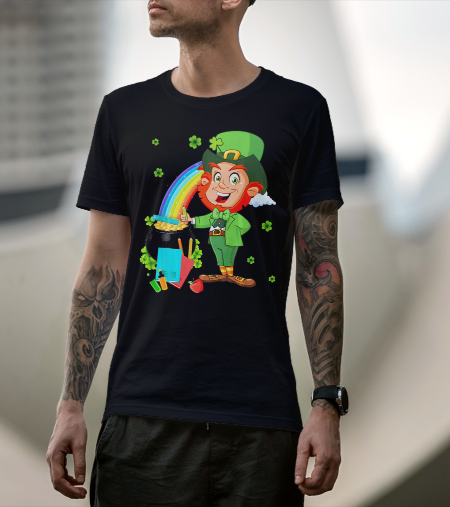 Leprechaun Teacher With Pot Of Gold And Rainbow T-Shirt