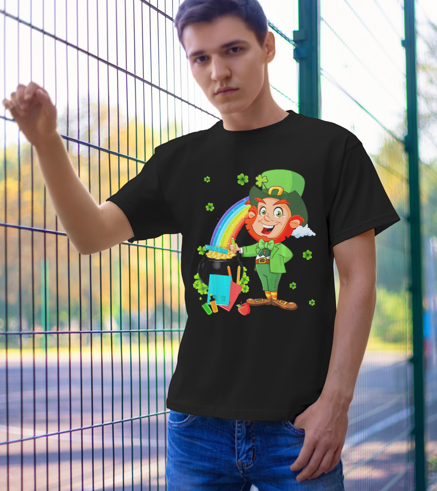Leprechaun Teacher With Pot Of Gold And Rainbow T-Shirt