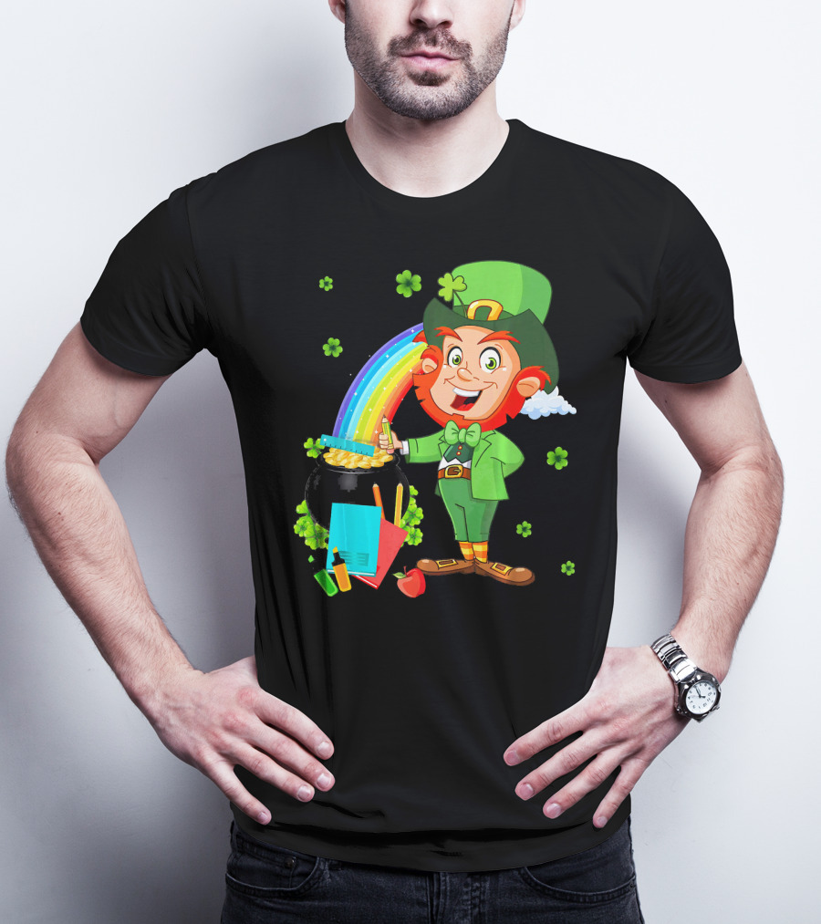 Leprechaun Teacher With Pot Of Gold And Rainbow T-Shirt