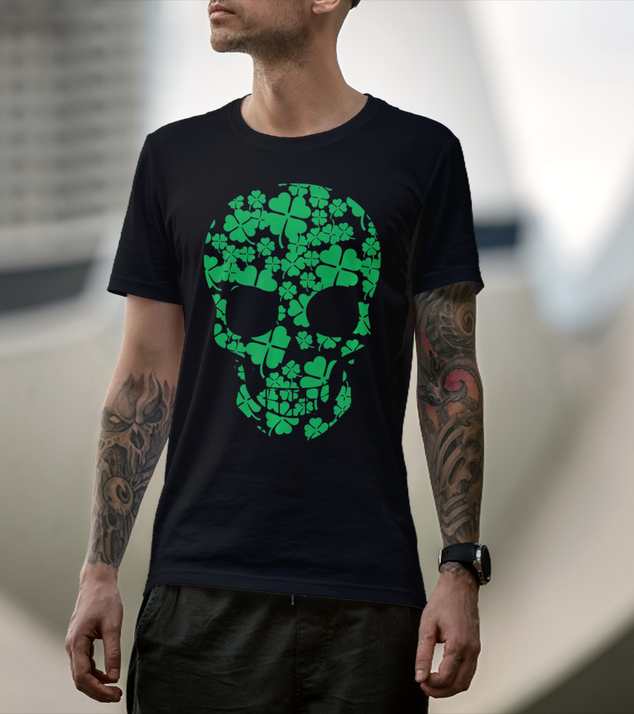 Saint Patricks Day Shamrocks Skull T-Shirt