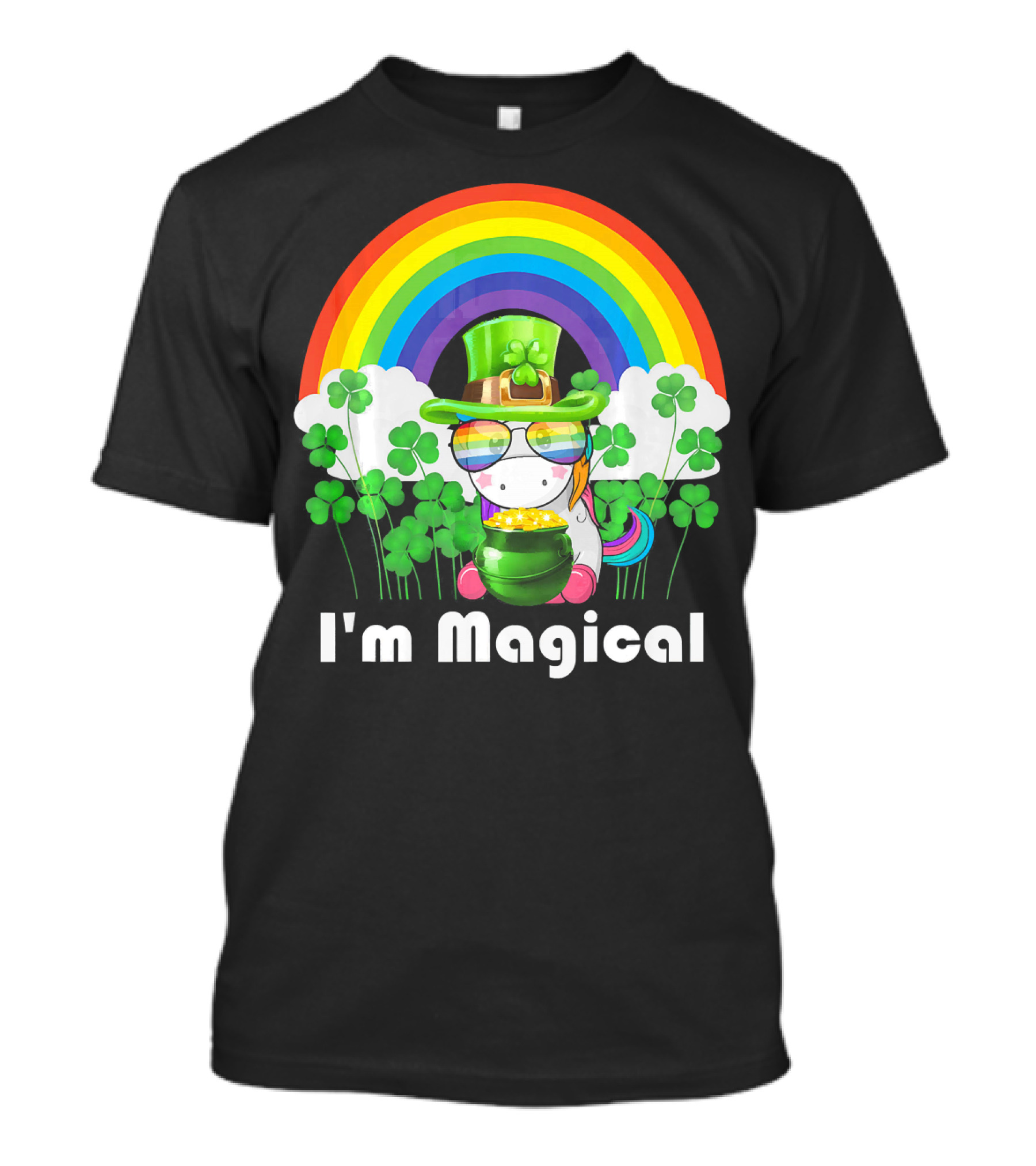 I'm Magical St. Patrick's Day Unicorn With Rainbow And Shamrocks T-Shirt