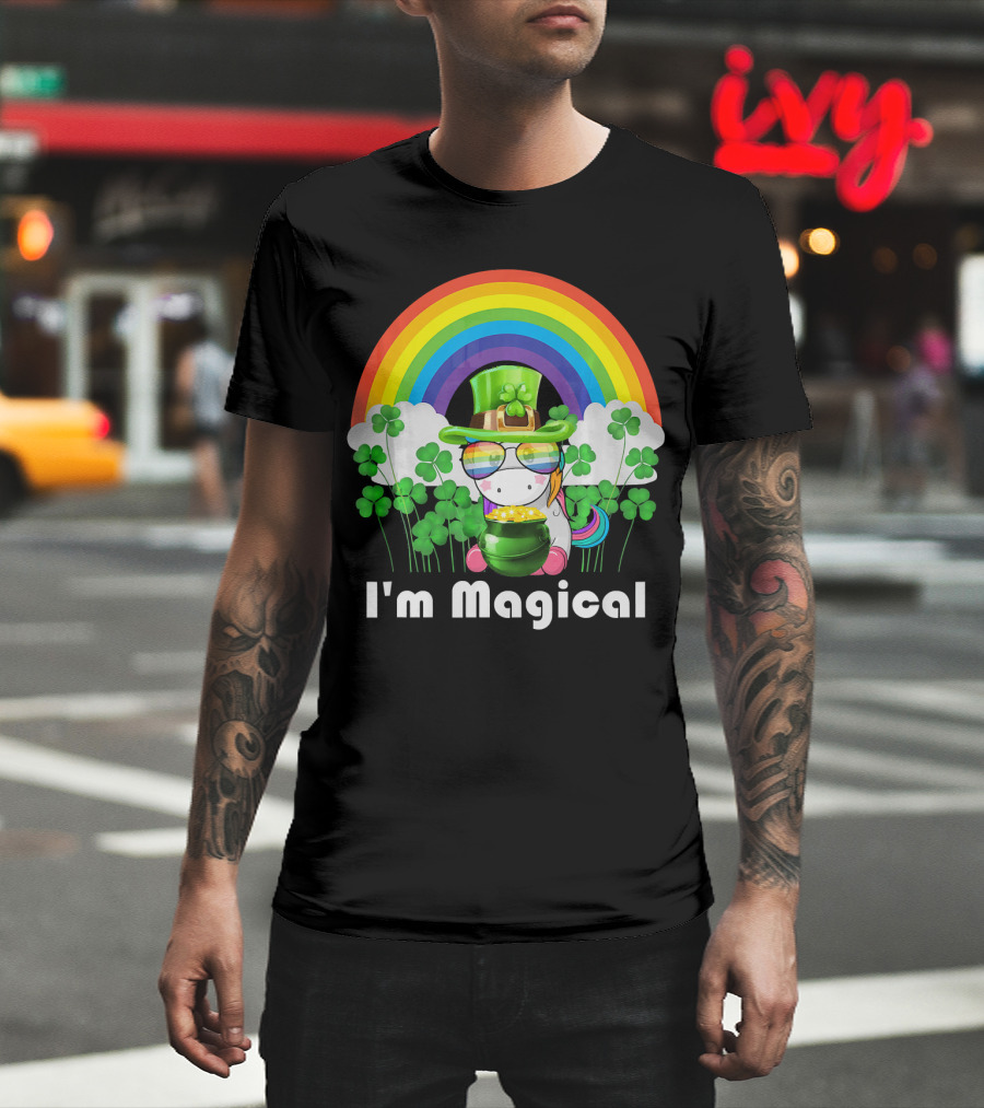I'm Magical St. Patrick's Day Unicorn With Rainbow And Shamrocks T-Shirt