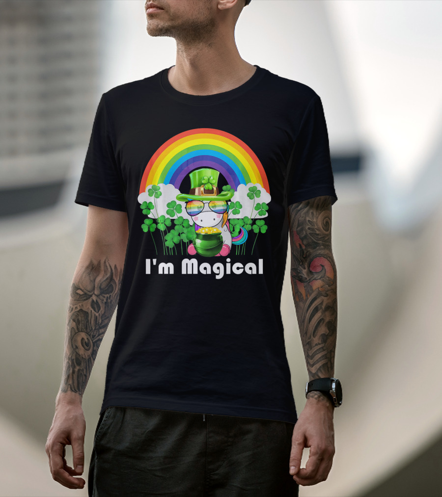 I'm Magical St. Patrick's Day Unicorn With Rainbow And Shamrocks T-Shirt
